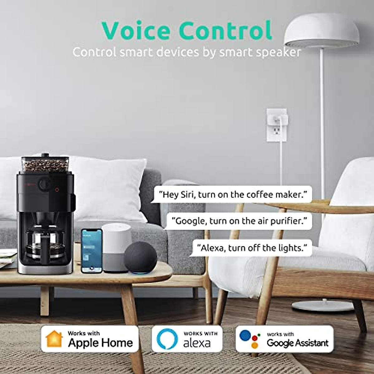 VOCOlinc Homekit Smart Plug Works with Alexa, Apple Home, Google Assistant, WiFi Smart Plug That Work with Alexa, Electrical Timer Outlet Support Siri, No Hub Required, 15A, 2.4GHz, 110～120V (1 Pack)