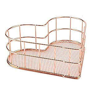 Heart Shape Storage Basket, Multifunctional Anti-Rust Iron Heart Shape Storage Basket Household Office Small Storage Box Anti-Rust Storage Basket(玫瑰金)