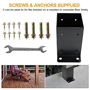 4 x 4 Post Base 2 PCS,Inner Size 3.6"x3.6"Deck Post Base,Heavy Duty Metal Black Powder Coated Post Brackets,for Pavilion Deck Railing Support Deck Base Plate, Support Bolt Down