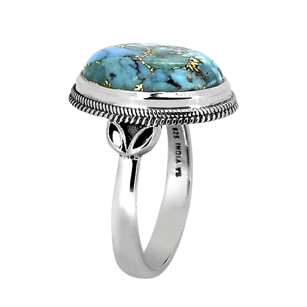 YoTreasure Blue Copper Turquoise Chunky Ring 925 Sterling Silver