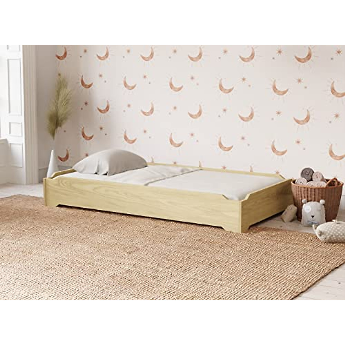Stackable Bed - Single Bed - Twin Wooden Bed Floorbed Frame Unfinished -Easy to Assemble Solid Pine Wooden Bed Frame
