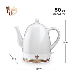 Pink Up Noelle Electric Tea Kettle, Gooseneck Kettle, Hot Water Dispenser, Pour Over Coffee, Automatic shut off, Cordless, Electric Teapot, 1.5L, Ceramic, Grey