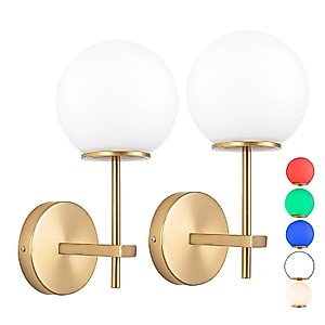 jengush LED Battery Operated Wall Sconce Fixture Set of 2, Modern Globe Glass Shade, Wall Light with Remote Control Dimmable，not Hardwired Sconce Fixture Easy to Install Not Wires(Color : Gold-05)