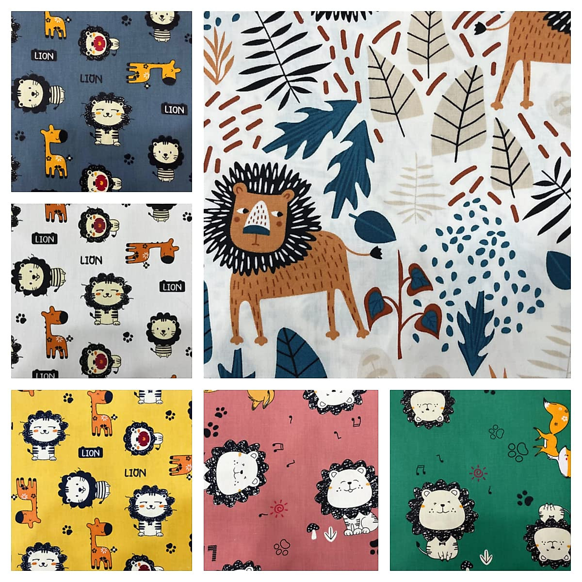 Lion Fat Quarters Fabric Bundles for Sewing Baby Boy Animal Fabric Cute Patterns Quilting Fabric for Kids 18" x 22" (6Pcs) SZRUIZFZ