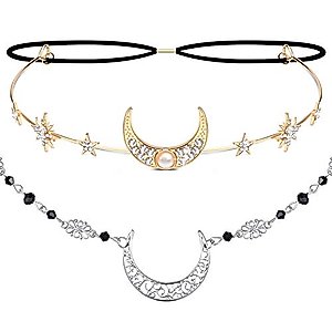 Yaomiao 2 Pieces Boho Vintage Jewelry Crystal Headband Headpieces Star Hair Accessories Forehead Chain for Women Girls