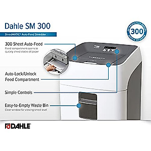 Dahle ShredMATIC SM 300 Auto-Feed Paper Shredder, 300 Sheet Locking bin, Oil-Free, Jam Protection, Security Level P-4, 3-5 Users