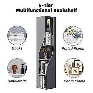 5-Tier Corner Bookcase Bookshelf Open Bookcase and Bookshelf Freestanding Display Storage Shelves Tall Bookcase for Bedroom, Living Room and Office, Dark Gray Multiple Use Option, Modern Design