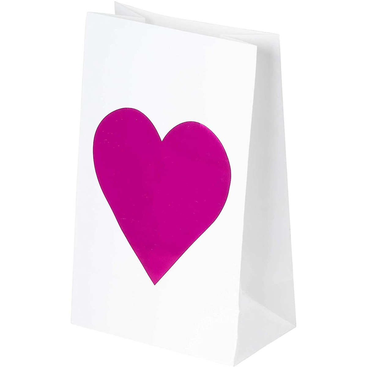 Party Favor Bags with Pink Heart for Valentine's Celebration, Birthdays (5.3 x 8.7 x 3 In, 24 Pack)