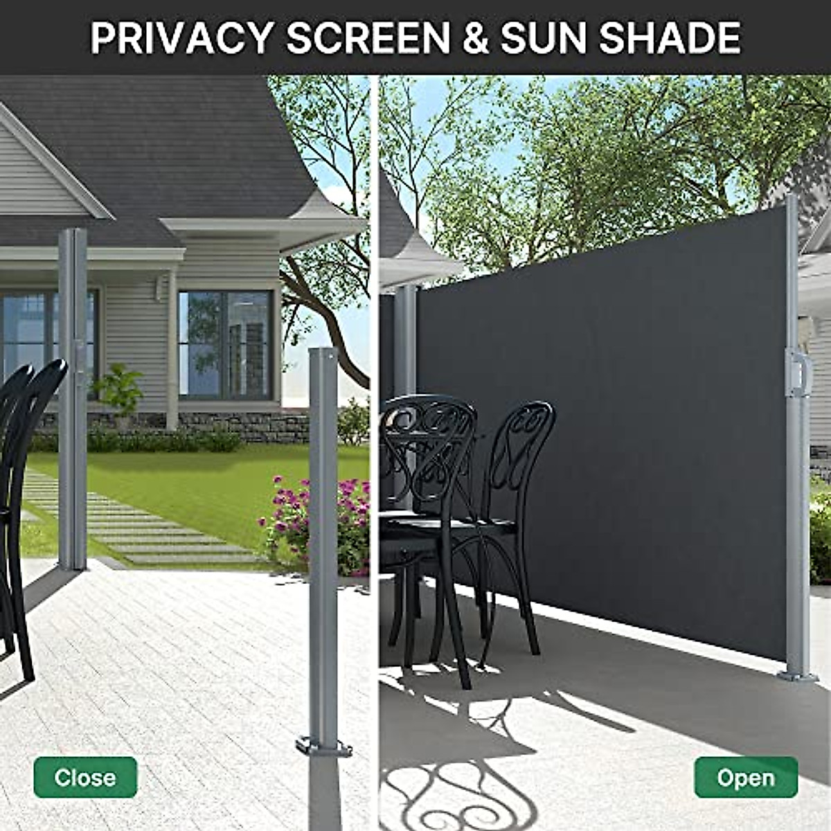 PATISOL 236"x71" Retractable Side Awning Full Aluminum Patio Outdoor Privacy Divider, Water & UV Resistant, Folding Sun Shade Privacy Wind Screen for Garden, Pools, Backyard, Balcony (Dark Grey)