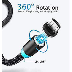 Terasako Magnetic Charging Cable 4-Pack [1ft/3ft/6ft/6ft], 360° Rotating Magnetic Phone Charger Cable with LED Light, 90° Angle Connector, Nylon-Braided Cords