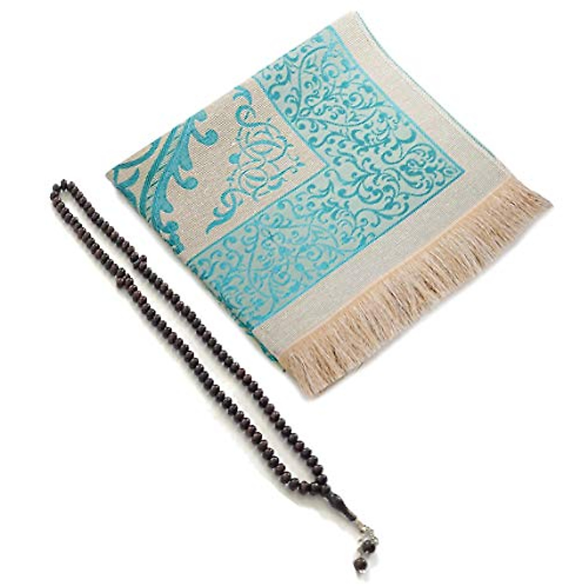 BAYKUL Muslim Prayer Rug-Islamic Turkish Velvet Rugs-Great Ramadan Gifts-Janamaz Prayer Mat for Women Men-Portable Carpet Muslims Mats-Praying Rugs Islam-Sajadah-Gift Praying Beads 99 (Blue)