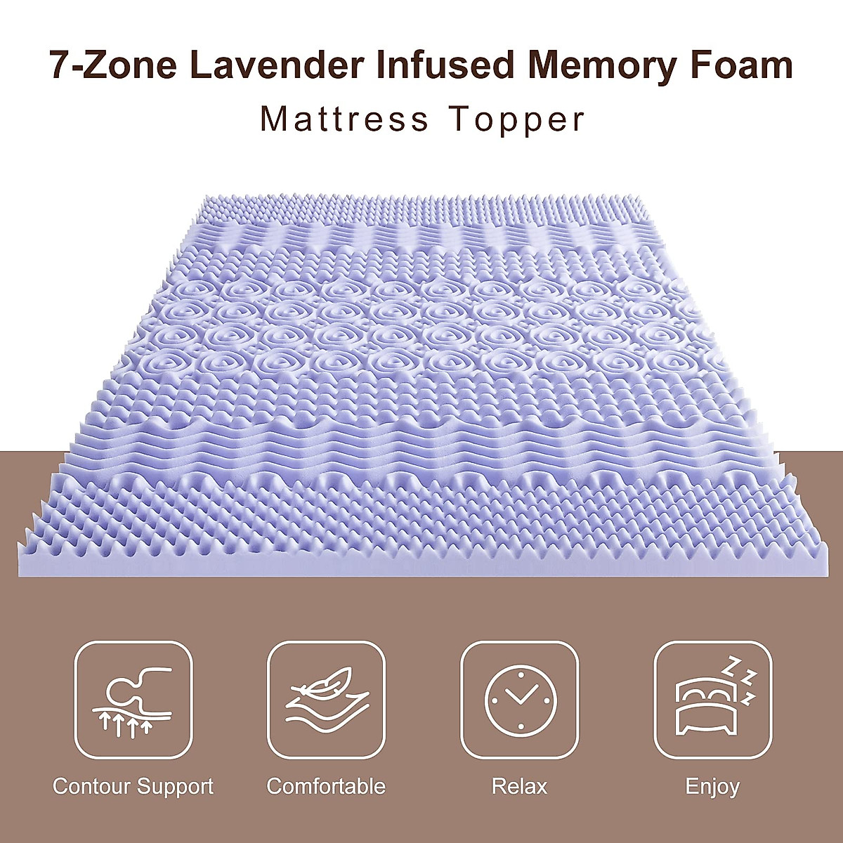 UniPon 3 Inch Egg Crate Memory Foam Mattress Topper, Lavender Infused Mattress Topper, 7 Zones Memory Foam Bed Topper, CertiPUR-US Certified (Queen)