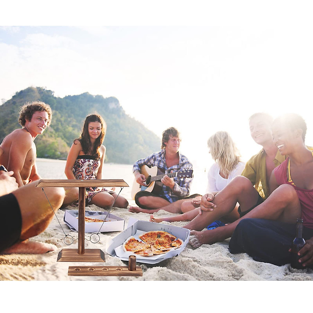 Tabletop Hooks Game, Ring Toss Game for Kids Adults, Handheld Board Games with Shot Ladder Bundle,Outdoor Indoor Handmade Wooden Hook and Ring Shot Games for Adults Party