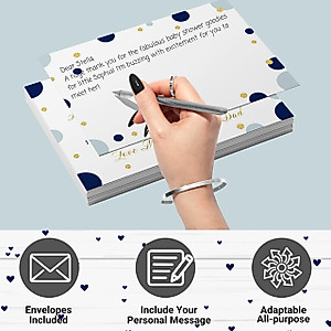 Paper Clever Party Navy and Gold Baby Shower Thank You Cards with Envelopes Blank Notes Prefilled with Message Boys, Personalize for Registry Gifts Royal Prince Notecard Set 4x6 Stationery 15 Pack