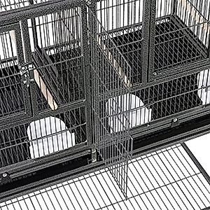 Combo Breeding Stacker Center Divided Breeder Bird Flight Double Rolling Cage with Side Breeding Nest Door (Black Vein, Single Stack)