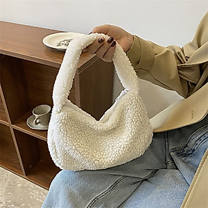Fluffy Underarm Bags Plush Bag Women Soft Zipper Handbags Shoulder Bag (khaki)