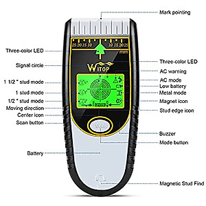 Magnetic Stud Finder WITOP 7 in 1 Multifunctional Electronic Wall Scanner for Wood Beam Center Bracket Metal and AC Wire Line Detector with Battery and HD LCD Display Detection Stud Sensor