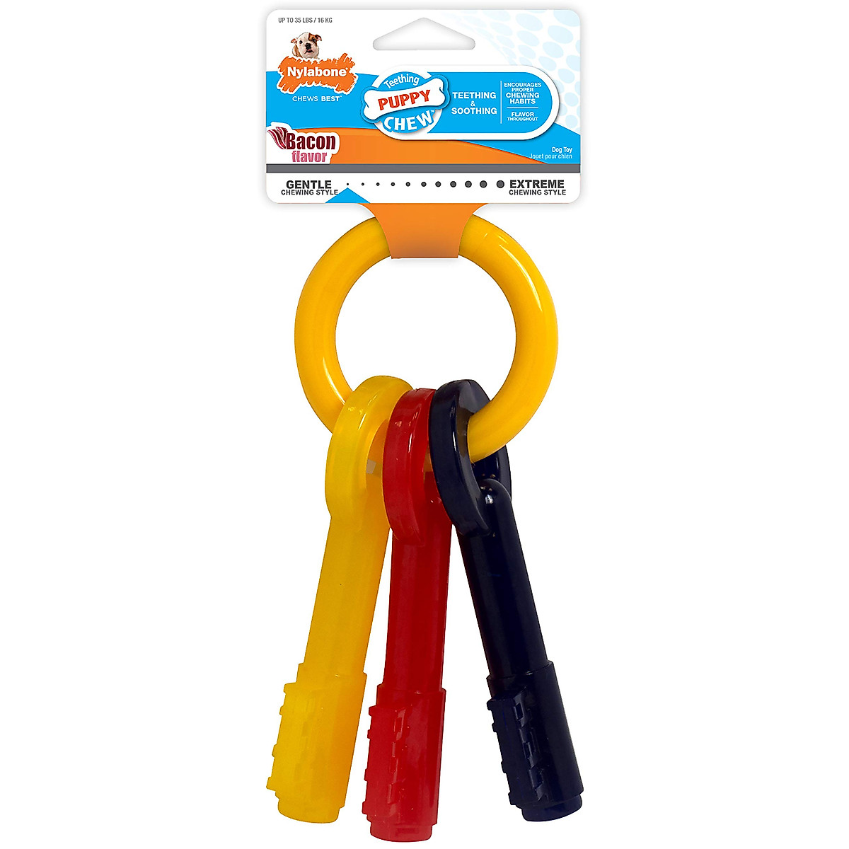 Nylabone Puppy Chew Keys Toy - Puppy Chew Toys for Teething - Puppy Supplies - Bacon Flavor, Medium/Wolf (1 Count)