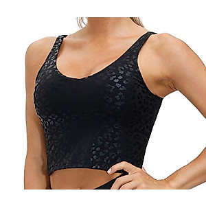 THE GYM PEOPLE Womens Leopard Longline Sports Bra Wirefree Padded Medium Support Yoga Bras Gym Running Workout Tank Tops (Black Leopard, X-Large)