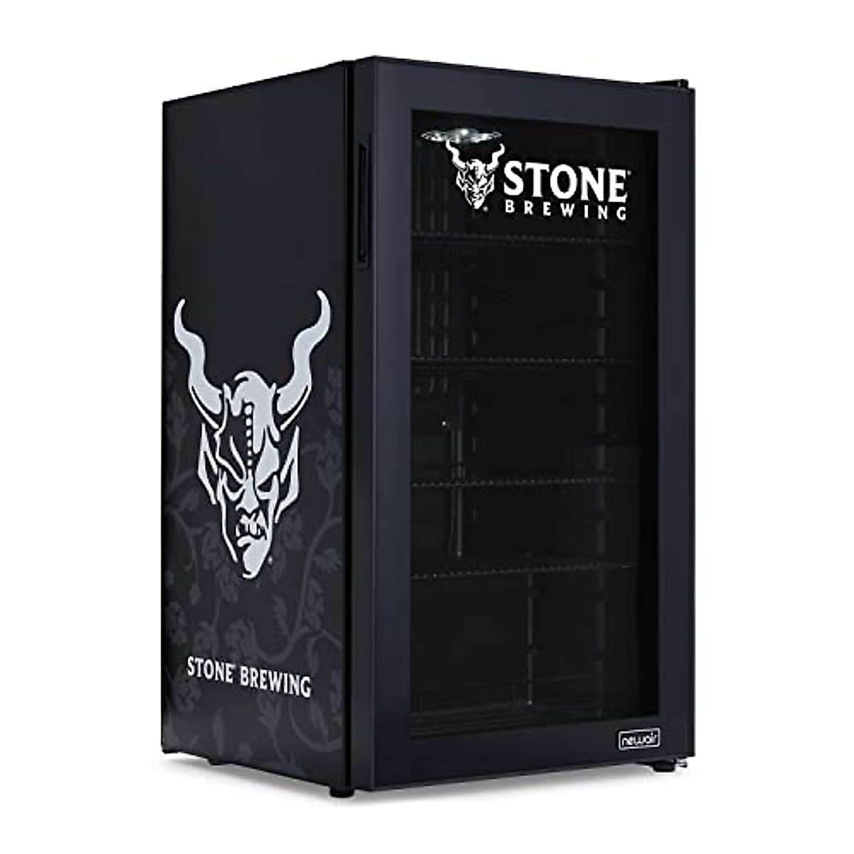 NewAir Beverage Refrigerator Cooler with 126 Can Capacity - Mini Bar Beer Fridge with Right Hinge Glass Door - Cools to 37F - Stone Brewing