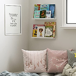Wallniture Denver 17" White Floating Bookshelf and Picture Ledge for Kids Room Decor and Nursery Shelves for Wall, Set of 2