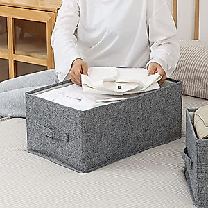 FIHAP Collapsible Storage Bins with Lids for Clothes, Sturdy Fabric Storage Cubes Container, Foldable Closet Organizer, Stackable Box for Bedroom Sheets Blankets Toys, 3 Pack, Grey