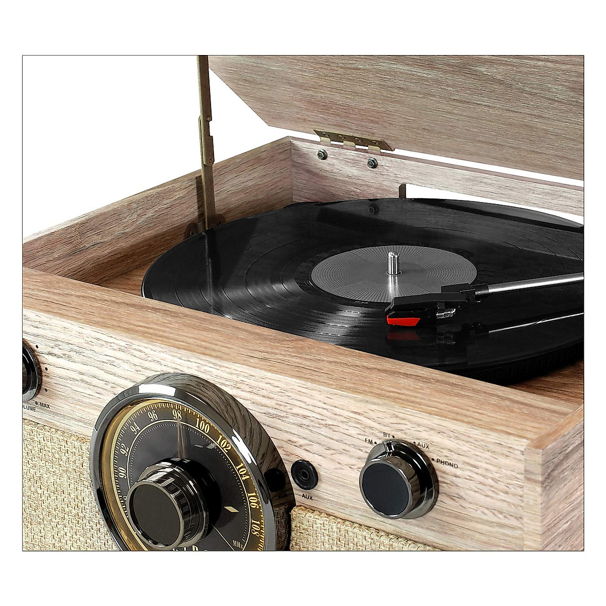 Victrola 4-in-1 Cambridge Farmhouse Modern Bluetooth Turntable with FM Radio, Farmhouse Oatmeal