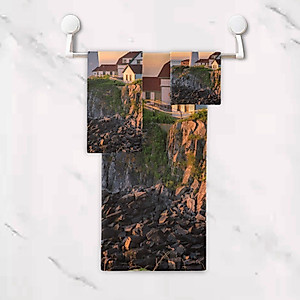 Kigai Lighthouse Bath Towel Set of 3, Absorbent Soft Bathroom Towel with Hand Towel & Washcloth for Hotel, Beach, Gym and Spa
