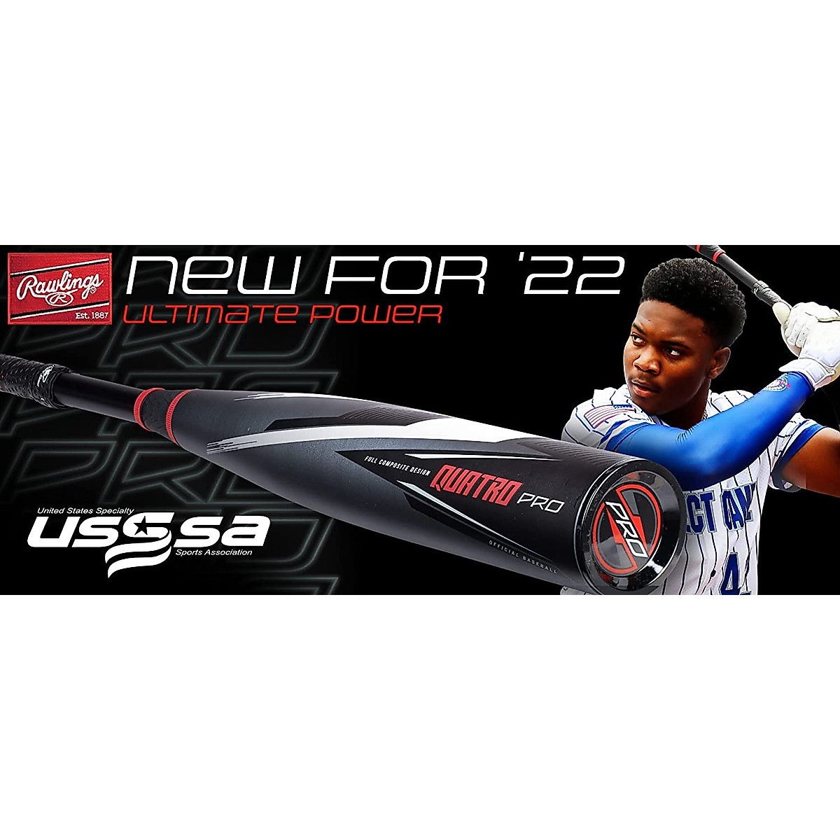 Rawlings 2022 Quatro PRO USSSA Baseball Bat | -10 | 2 Pc. Composite | 30 inch | UT2Q10