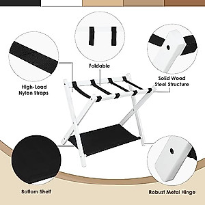 Luggage Rack 4 Pack, Luggage Racks with Heavy Duty Nylon Belts, Folding Space saving Luggage Stand, Wood Suitcase Holder Shelf For Bedroom, Luggage Racks with Nylon Shoe Rack, White