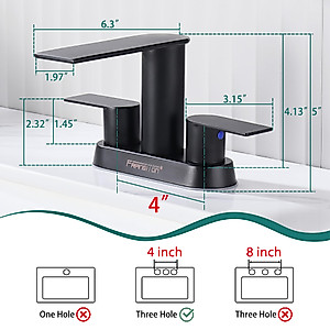 FRANSITON Waterfall Bathroom Faucet Lavatory 2 Handle 3 Hole 4 Inch Bathroom Sink Faucet Washbasin Faucet with Deck and Pop-up Drain Black Centerset Bathroom Faucet