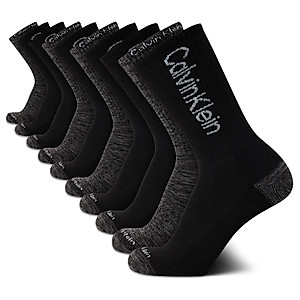 Calvin Klein Men’s Crew Socks - 6 Pack Performance Cushion Comfort Crew Socks - Breathable Athletic Socks for Men (7-12), Size 7-12, Black Logo