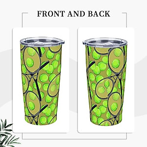 Yaxongx 20oz Tumbler Green Tennis Double Wall Vacuum Insulated Coffee Mug with Lid and Metal Straw Brush Reusable Stainless Steel Water Bottle Travel Cup Gifts for Car Ice Drinks Hot Beverage