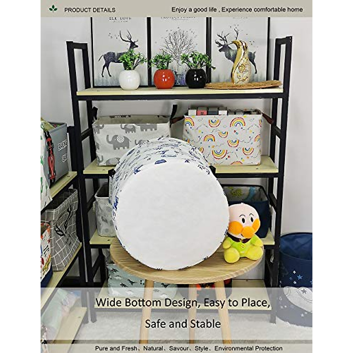 ONOEV Round waterproof laundry basket、foldable storage basket、laundry Hampers with handle、gift basket,suitable for children's room and toy storage (Blue Planet)