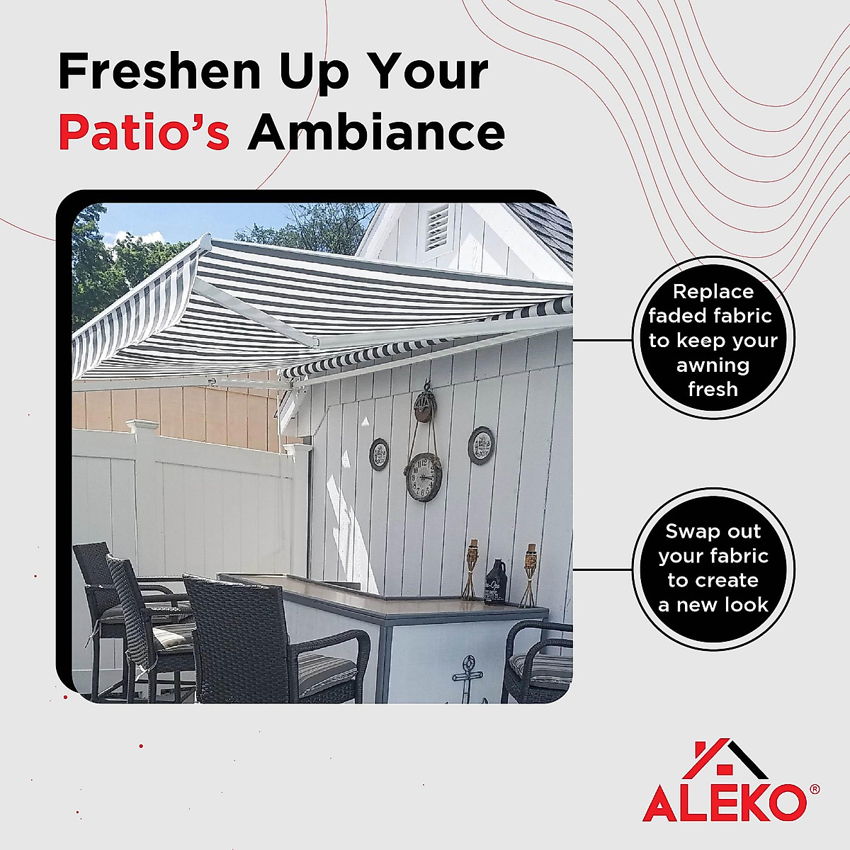 ALEKO Patio Awning Fabric Replacement, Polyester Canopy with UV Protection, Gray/White Stripes, 10x8 Feet