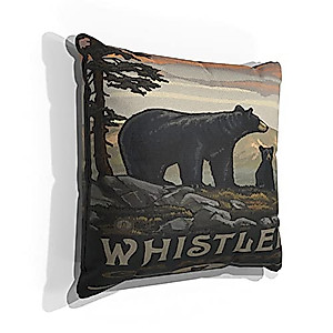 Whistler Canada Black Bear Family Canvas Throw Pillow for Couch or Sofa at Home & Office from Travel Artwork by Artist Paul A. Lanquist 18" x 18".