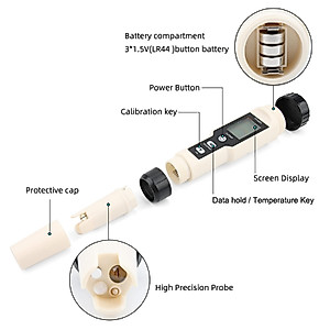 HUIFACAI Digital Hydrogen Meter Water Quality Tester with ATC Accuracy Pen Type Meter Data Hold Function LCD Displays Water Quality Tester for Drinking Water Water Quality Tester Ppm