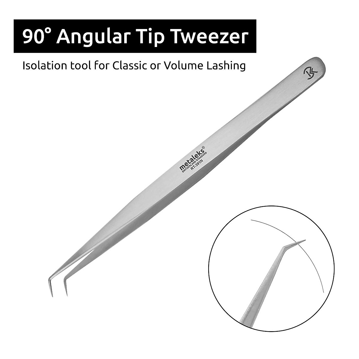 Professional Tweezers for Eyelash Extension Hand Crafted Japanese Stainless Steel Matt Finish (14cm 90° Angular Tip)