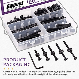 Swpeet 120Pcs Crib Hardware Screws, Black M6 × 40/50/60/70/80mm Hex Socket Head Cap Crib Baby Bed Bolt and Barrel Nuts with 1 x Allen Wrench Perfect for Furniture, Cots, Crib Screws 15/20/25/30/35