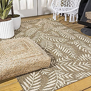 JONATHAN Y SMB119A-9 Nevis Palm Frond Indoor Outdoor Area-Rug Coastal Floral Easy-Cleaning Bedroom Kitchen Backyard Patio Non Shedding, 9 X 12, Brown/Beige