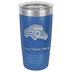 LaserGram 20oz Vacuum Insulated Tumbler Mug, School Bus, Personalized Engraving Included (Dark Blue)