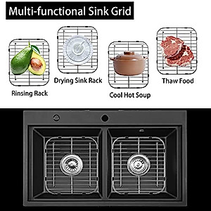 Sink Protectors for Kitchen Sink 13" x 11-5/8", 304 Stainless Steel Sink Grid protectors for Kitchen Sink with Certer Drain Hole, Metal Protector for Sink with Sink Strainers (Center Drain)