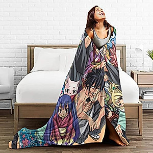 HEVANE Autumn Winter Home Fleece Throw Blanket,Fairy Tail All Characters Coral Plush Travel Blankets Carpet Bedspreads Sofa Cover Bedroom Decor for Couch Dorm Room 50 inchX40 inch