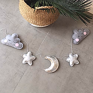 oAtm0eBcl Kids Room Wall Decor, Cartoon Moon Star Cloud Pendant Kids Room Wall Ornament Play Tent Hanging Decor,Bunting Banner Hanging Decoration Grey