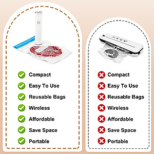 ESLKNOE Handheld Vacuum Sealer, Portable Cordless Vacuum Sealer Machine for Food Preservation Fresh & Save Vacuum Wine Sealer with 5pcs Reusable Zipper Vacuum Bags (1 Pump+5 Bags)