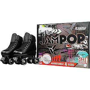 Crazy Skates Adjustable Roller Skates for Boys and Girls - Jam Pop Series - Size Adjustable to Fit 4 Sizes - Black (Size: Medium | 3-6)