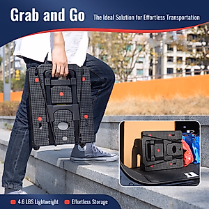 KOSTANZO Folding Hand Truck - Lightweight Dolly Cart with 4 Wheels & 2 Elastic Straps, Collapsible Luggage Cart with Adjustable Handle of 3 Levels for Traveling, Offices, Shopping (15.8" x 12.6")