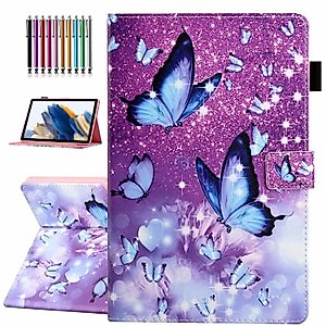 YUNHOTIC Case for Samsung Galaxy Tab A8 10.5 inch 2022 Model (SM-X200/X205/X207), Auto Wake/Sleep, Premium PU Leather Folding Stand Cover with Pen Holder & Multiple Viewing Angles - Purple Butterfly