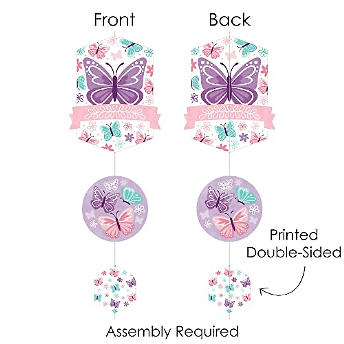 Big Dot of Happiness Beautiful Butterfly - Floral Baby Shower or Birthday DIY Dangler Backdrop - Hanging Vertical Decorations - 30 Pieces