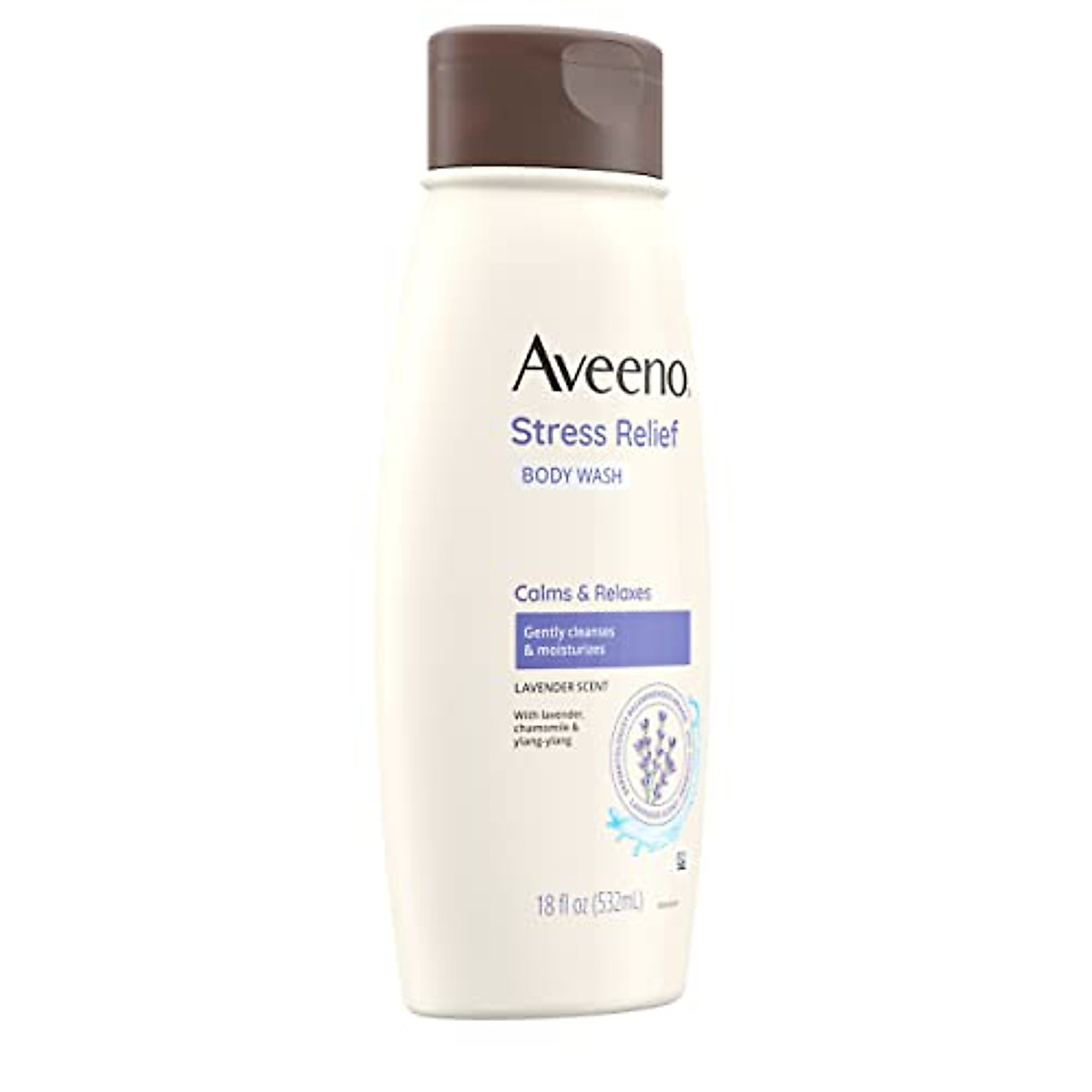 Aveeno Stress Relief Body Wash with Soothing Oat, Gently Cleanses and Moisturizes with Lavender Scent, Chamomile & Ylang-Ylang Essential Oils, Dye-Free & Soap-Free Calming Body Wash, 18 fl. oz
